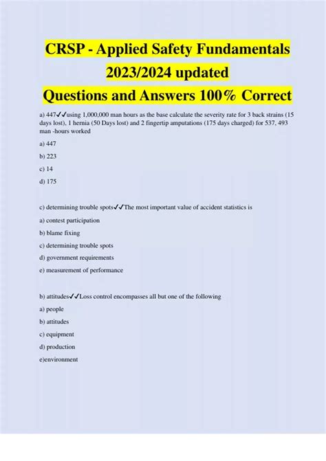 Crsp Applied Safety Fundamentals 20232024 Updated Questions And