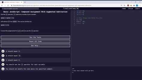 Basic Javascript 19111 Compound Assignment With Augmented Subtraction Freecodecamp Youtube