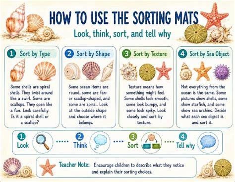 Ocean Sorting Mats Shells Starfish And Sea Urchins Sorting Activity