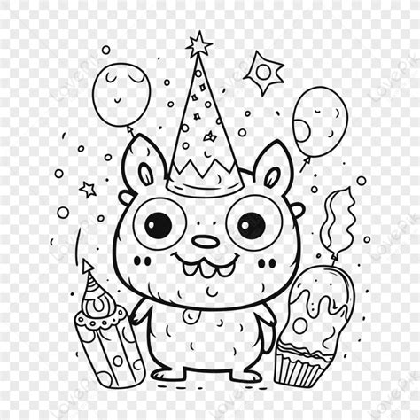 귀여운 생일 모자 색칠하기 책 그리기 아이들을 위한 무료 색칠하기 책 개요 스케치 벡터하얀색미술 Png 일러스트 무료