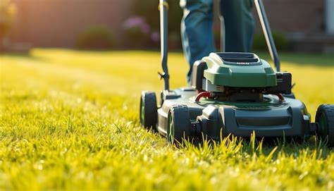Premium Photo Mowing Lawns Lawn Mower On Green Grass Mower Grass