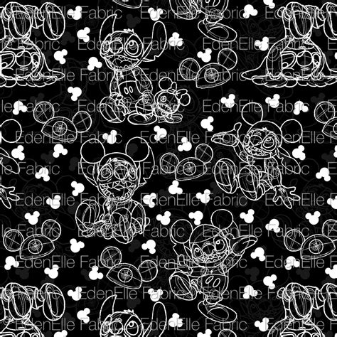 Stitch Mouse Sketch Bw Original Digital File Edenelle Fabric