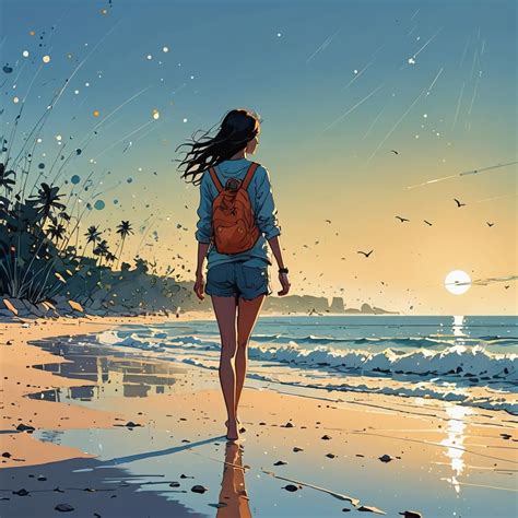 Girl At The Beach At Sunset Ai Generated Artwork Nightcafe Creator
