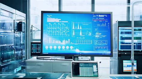 Modern Data Center With Digital Screens And Dynamic Analytics Display