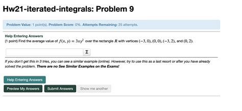 solved hw21 iterated integrals problem 9 problem value 1