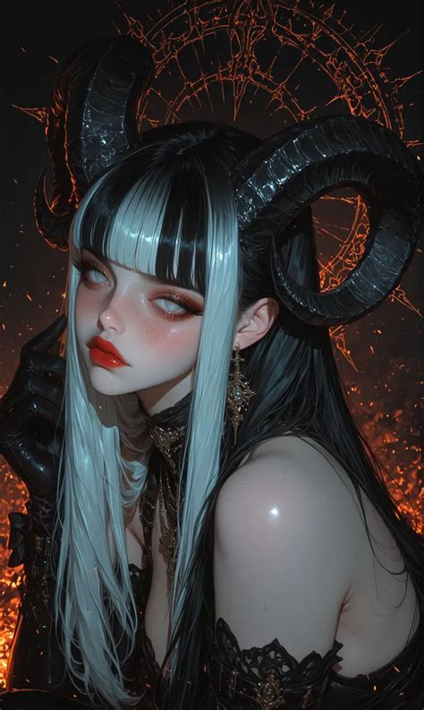 Demon Girl With Black And White Hair Ai Image Gallery Diffus