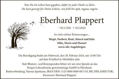 Traueranzeigen Von Eberhard Plappert Trauer Op Online De