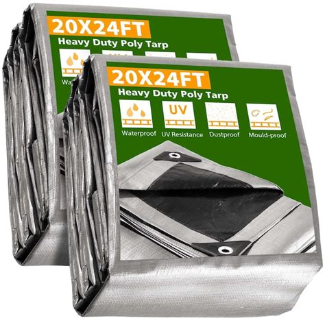 Yescom 2 Pack 20x24 Ft 10 Mil Poly Tarp Protective Cover Tarpaulin Waterproof In The Tarps