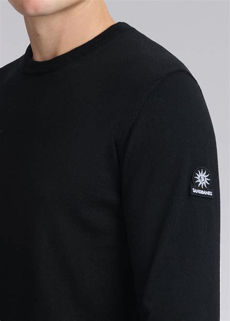 Sandbanks Merino Wool Crew Neck Jumper Black