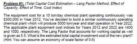 Solved Problem 1 Total Capital Cost Estimation Lang