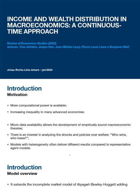 Apresentacao Income And Wealth Distribution In Macroeconomics A Continuous Time Approach