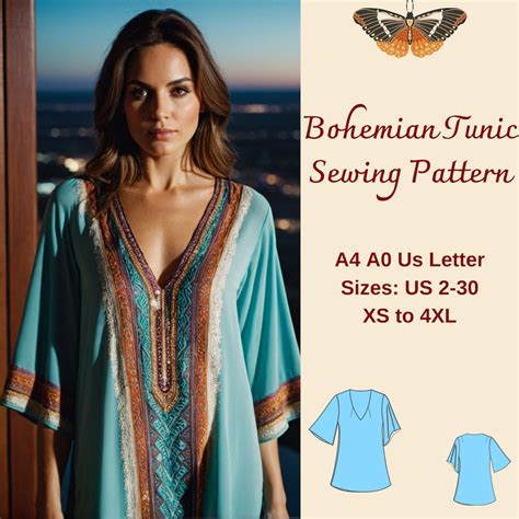 Bohemian Tunic Dress Sewing Pattern Xs 4xl Pdf Pattern Etsy