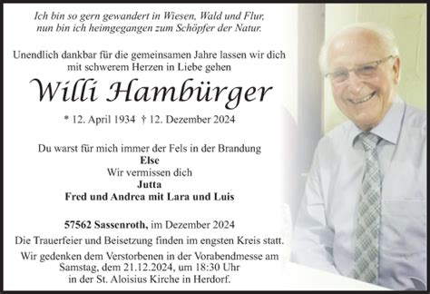 Traueranzeigen Von Willi Hambürger Rz Trauer De