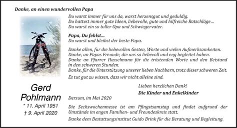 Traueranzeigen Von Gerd Pohlmann Noz Trauerportal