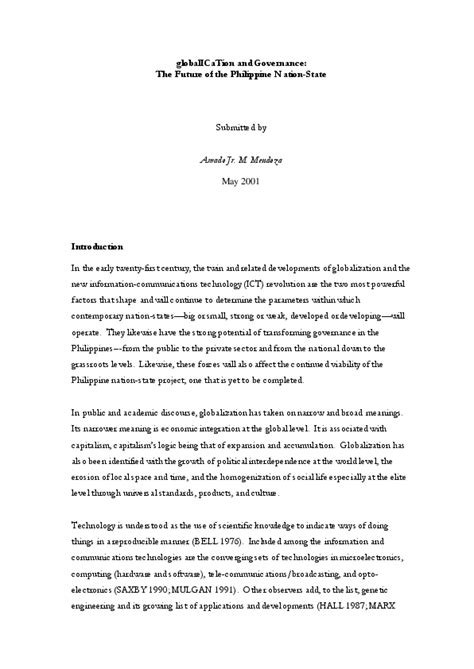 Pdf Globalization Ict And The Future Of The Philippine Nation State