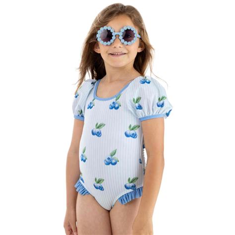 Meia Pata Girls Blueberries Atrani Open Back Swimsuit White Blue