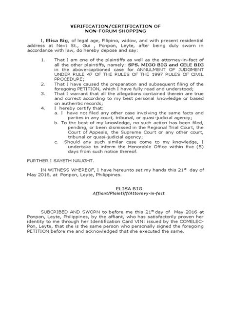 Verification Annulmentof Judgment Sample Pdf