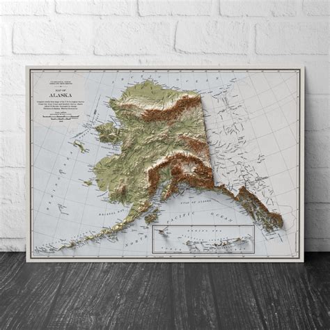 Alaska Map Topographic Map Shaded Relief Map Usa Etsy