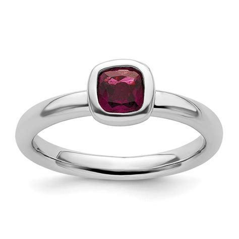 Sterling Silver Stackable Cushion Cut Rhodolite Garnet Ring Qsk451