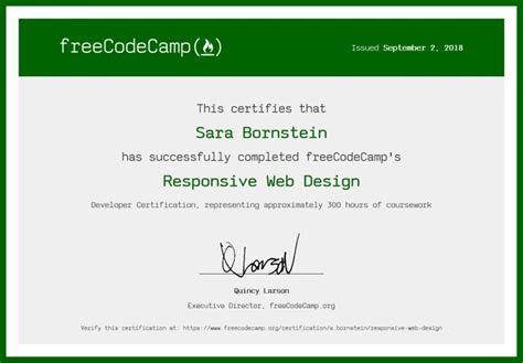 Sara Bornstein On Linkedin I Earned My First Free Code Camp Certificate