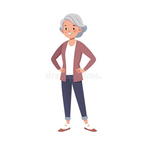 Cartoon Grandma Character With Grey Hair And Purple Dress Illustration