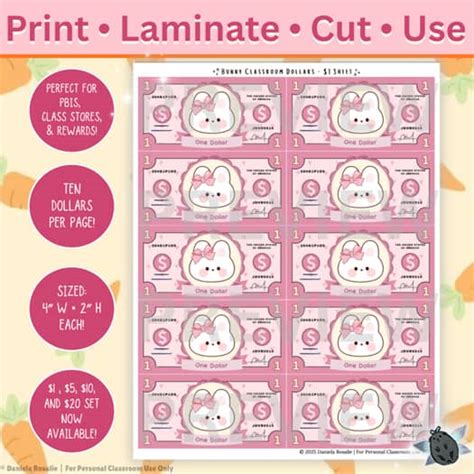 Bunny Classroom Money Free 1 Reward Bucks Printable Classroom Currency