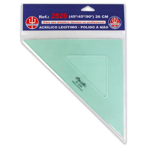 Esquadro Acrilico Desetec Sem Escalas 26cm 45° 45° 90° Trident Papelaria Helena