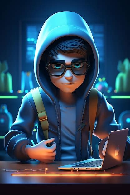 Cartoon Hacker 3d Character Premium Ai Generated Image