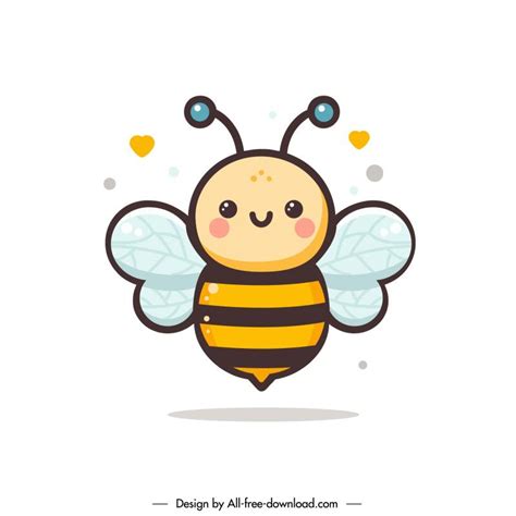 Cute Bee Smiling Logo Flat Symmetry Vectors Images Graphic Art Designs