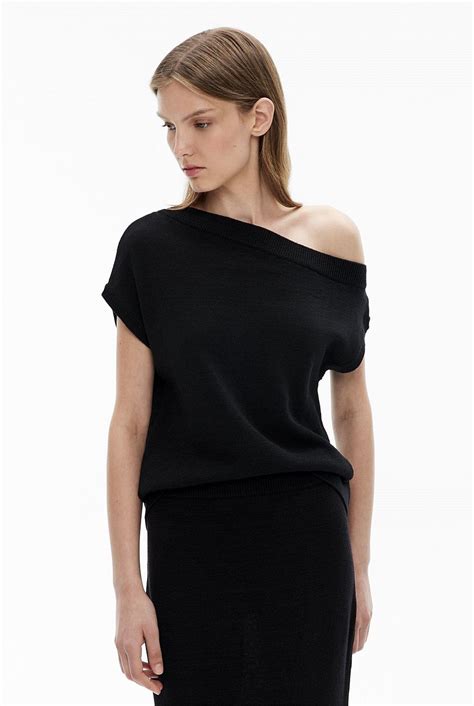 Black Off Shoulder Knit Top Womens Sleeveless Tops Witchery