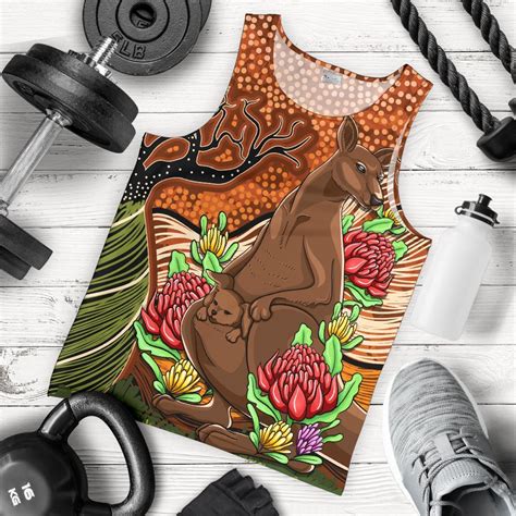 Aboriginal Mens Tank Top Kangaroo With Indigenous Tree To The Closet