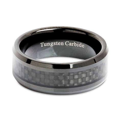 100s Jewelry 8mm Tungsten Carbide Ring Carbon Fiber Inlay Black Plated
