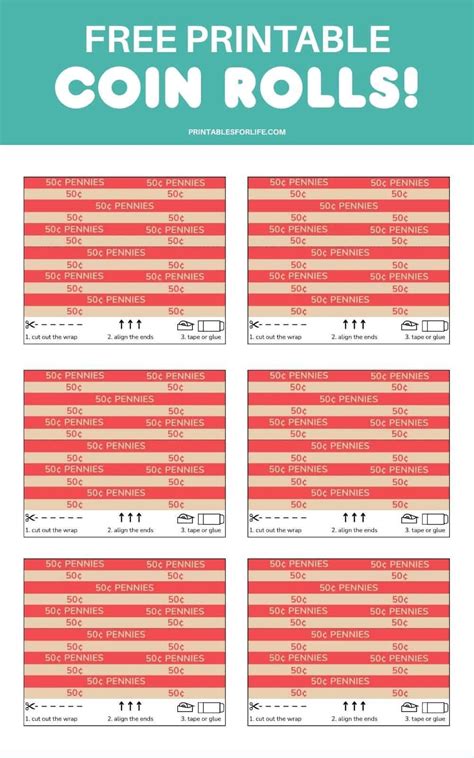 Best 13 Free Printable Coin Rolls Pdf Pennies Nickels Dimes And