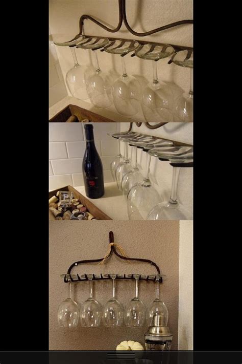 Wine Glass Storage Rack With Vintage Rake Design