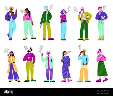 Smoker Person Cartoon Cigarette Smoking Male Female Characters Young