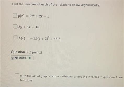 solved find the inverses of each of the relations below