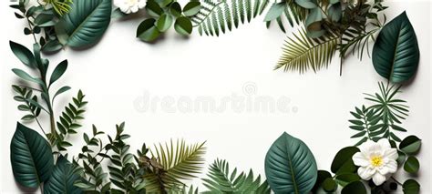 Abstract Frame And Tree Stems Green And White Leaves Background For