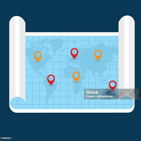 Locations On Map Flat Map With Notation And Markers Stock Illustration