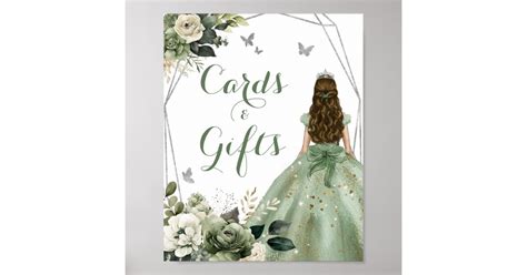 Geometric Princess Sage Green Xv Años Cards Ts Poster Zazzle