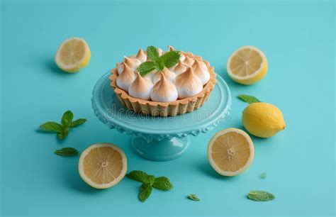 On A White Cake Stand Is A Lemon Meringue Tart A Traditional French