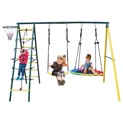 Duosong Indooroutdoor Metal Swing Set With Safety Belt For Backyard