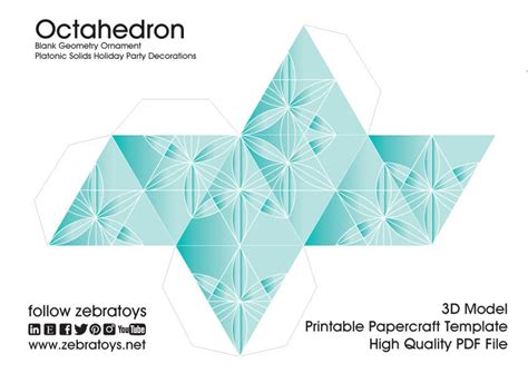 Turquoise Octahedron 3d Papercraft Template Pdf Platonic Solids