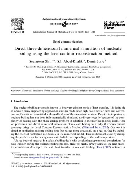 Pdf Direct Three Dimensional Numerical Simulation Of Nucleate Boiling