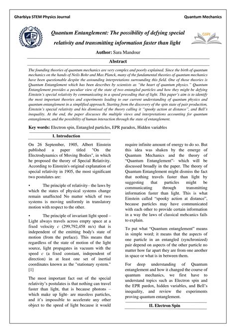 Solution Quantum Entanglement The Possibility Of Defying Special