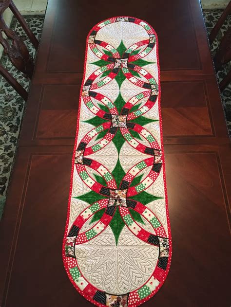 Christmas Quilted Table Runner Festive Holiday Decor Quilted Table