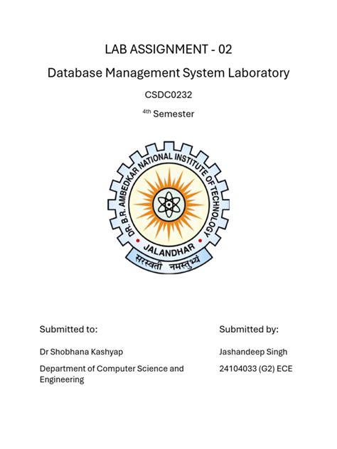 Lab Assignment 02 Database Management System Laboratory Csdc0232