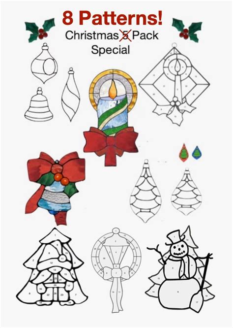 Christmas 8 Pack Stained Glass Patterns Pdf Etsy