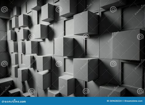 3d Rectangular Wall With Tiles Concrete Abstract Backgrounds Stock