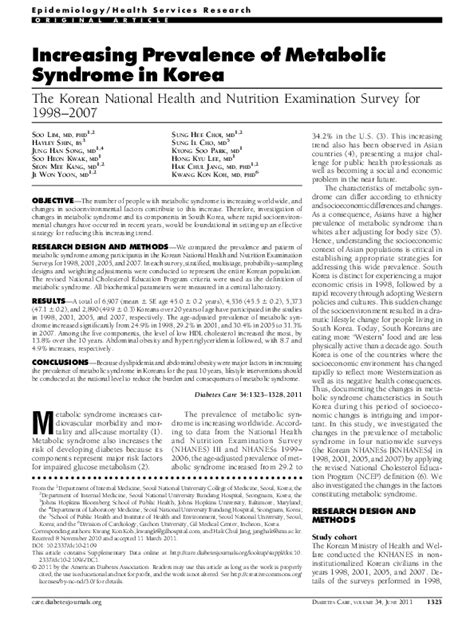 Pdf Increasing Prevalence Of Metabolic Syndrome In Korea The Korean