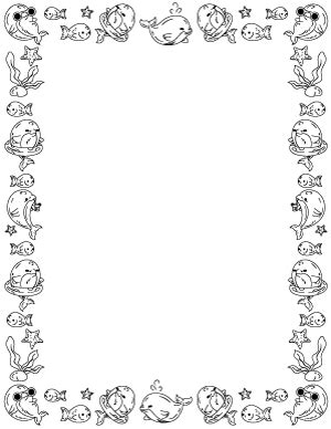 Free Printable Cute Page Borders Black And White Kawaii Dolphin Design